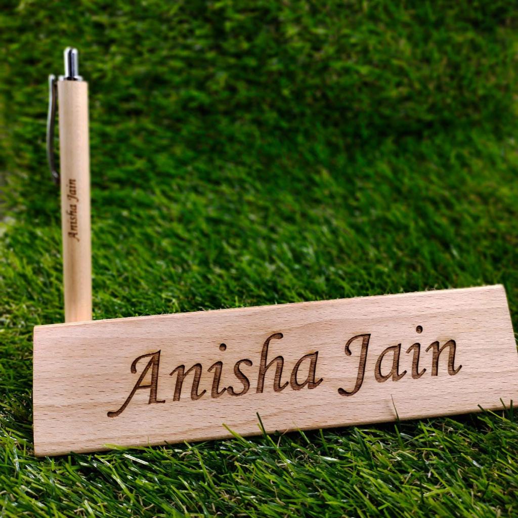 Wooden Name Plate and Pen Stand – handmadelovebytanya