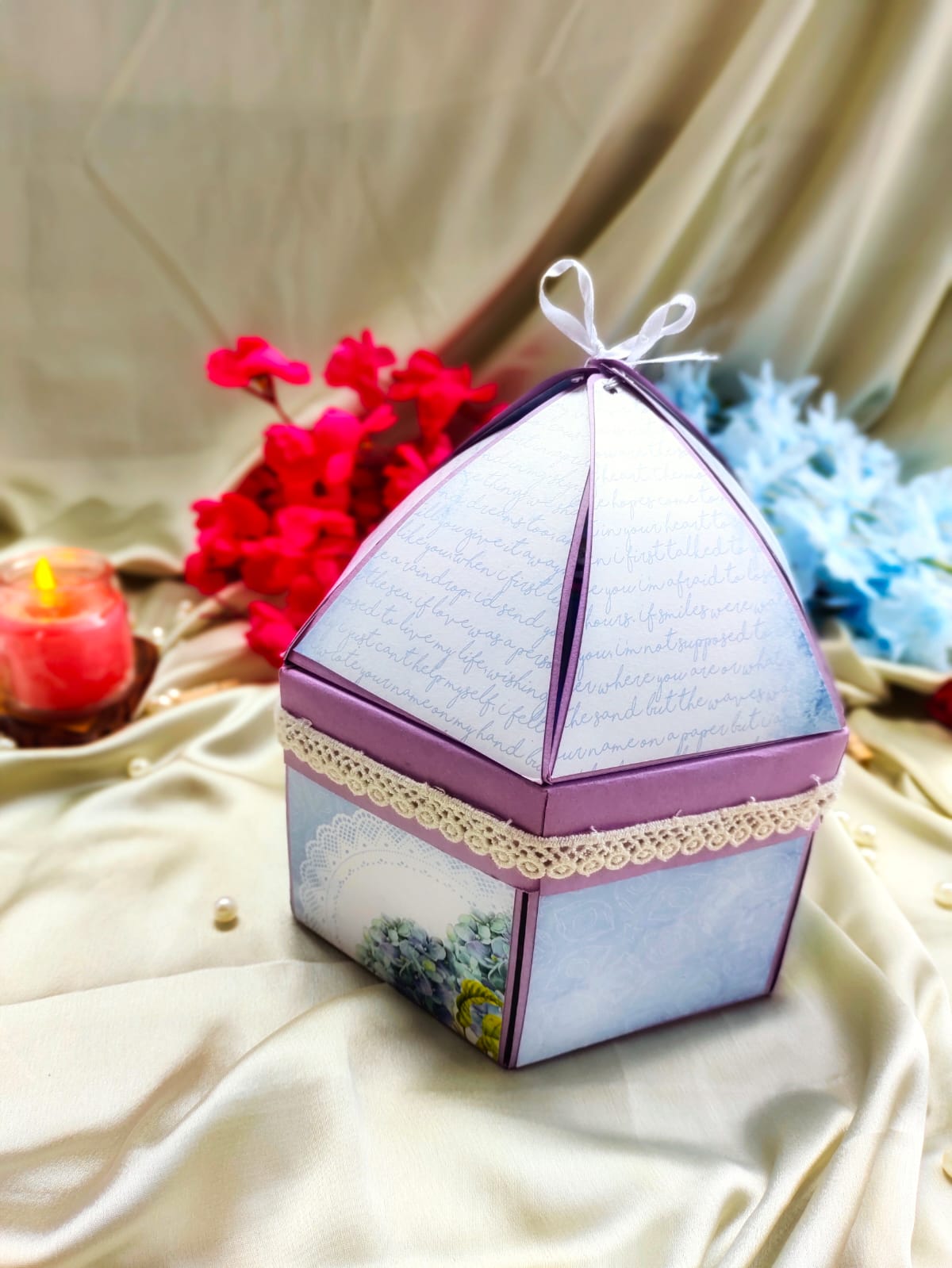 Hexagonal explosion box with dome lid – handmadelovebytanya