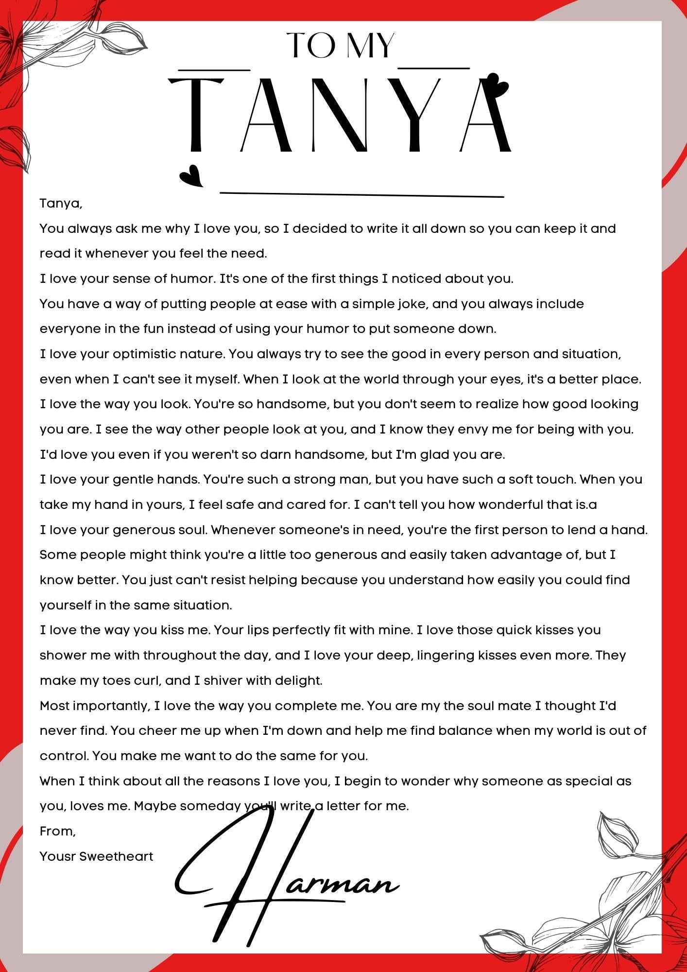 Reasons Why I Love You Virtual Letter – handmadelovebytanya