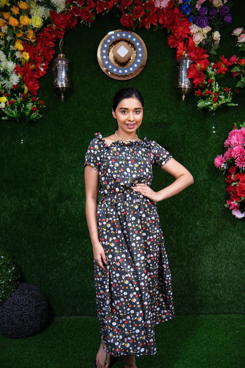 Audrey Grey Floral Dress – handmadelovebytanya