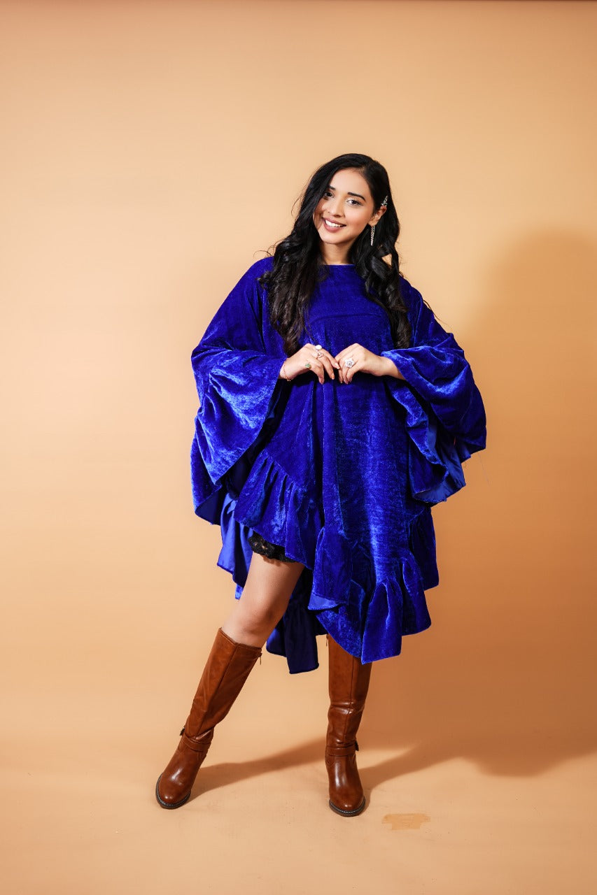Royal Blue Velvet Frill Cape – handmadelovebytanya